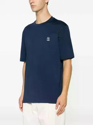 Brunello Cucinelli Logo-embroidered Crew-neck T-shirt - Blue