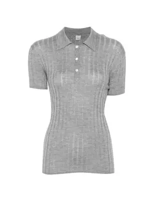TOTEME Ribbed Knit Short Sleeve Polo Top