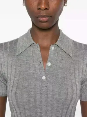 TOTEME Ribbed Knit Short Sleeve Polo Top