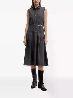 Karl Lagerfeld Pleated Midi Shirt Dress - Grey
