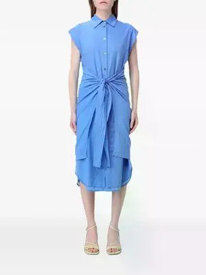 TELA Midi Shirt Dress With Tie Waist - Blue