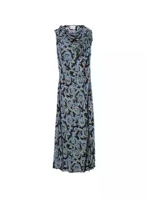 Claudie Pierlot Sleeveless Printed Satin Dress With Fringe Detail - Black