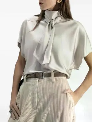 Brunello Cucinelli Short-sleeve Satin Blouse