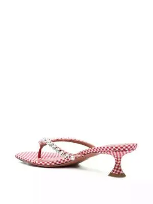Amina Muaddi Gigi Embellished Gingham Thong Sandals