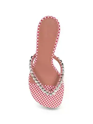 Amina Muaddi Gigi Embellished Gingham Thong Sandals