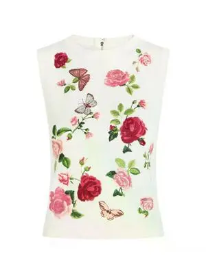 Alice + Olivia Reva Floral-embroidered Knitted Vest - Neutrals