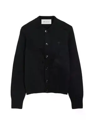 AMI Paris Crewneck Wool Cardigan - Black