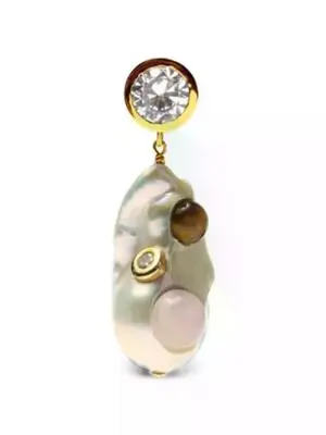 SHARRA PAGANO Baroque Pearl And Malachite Earring - Gold