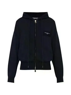 Givenchy Logo Patch Zip-up Hoodie - Blue