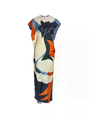 Victoria Beckham Abstract-print Draped Midi Dress