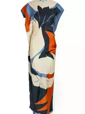 Victoria Beckham Abstract-print Draped Midi Dress