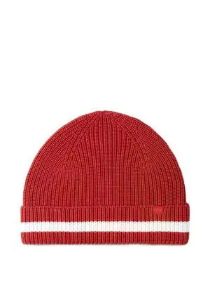Paul & Shark Ribbed Striped Beanie Hat - Red