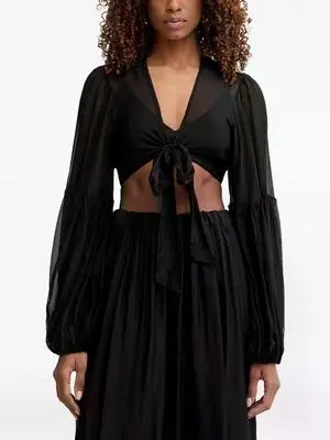 HAVEONE Tie-front Balloon-sleeve Blouse - Black