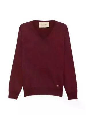 Valentino Garavani V-neck Sweater With Vlogo Signature Plaque - Red
