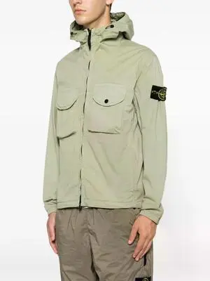 Stone Island Logo Patch Hooded Jacket - Green