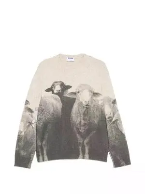 Moschino Sheep-print Crewneck Sweater - Neutrals