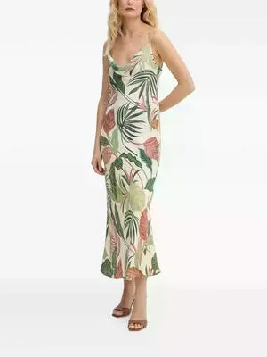 Guess Leaf-print Cowl-neck Midi Dress