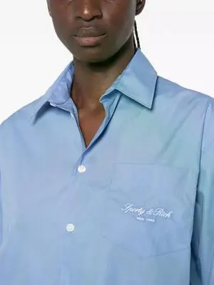Sporty & Rich Logo Embroidered Chest Pocket Shirt