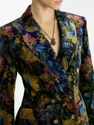 Etro Double-breasted Velvet Jacket With Floral Overprint