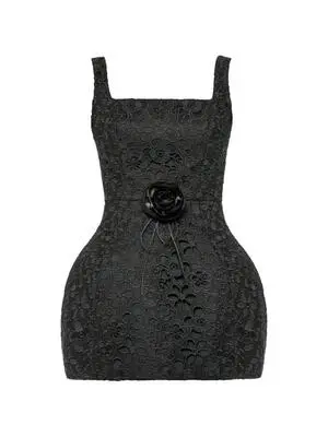 ANOUKI Guipure Lace Rose-appliqué Mini Dress - Black