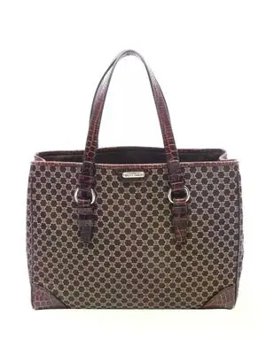 Celine Macadam Canvas And Croc-embossed Leather Tote Bag - Brown
