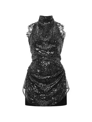 ANOUKI Sequin-embellished Lace-trim Mini Dress - Black