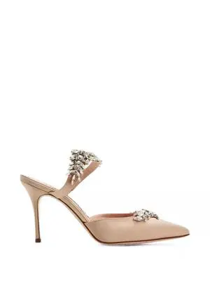 Manolo Blahnik Lurum Crystal-embellished Satin Mules