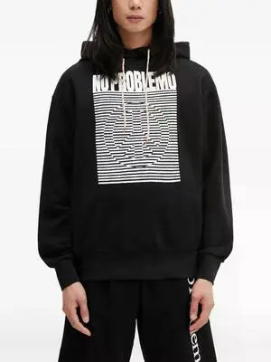 NO PROBLEMO Oversized Hoodie With Peace Sign Graphic - Black