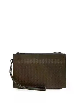 Bottega Veneta 2012-2026 Nappa Intrecciato Double Zip Wristlet Clutch Bag - Brown