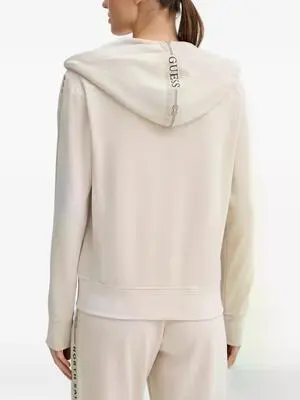 Guess Logo-tape Zip-up Hoodie - Neutrals