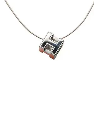 Hermès Palladium Plated Lacquered Cage D'h Pendant Necklace - Orange