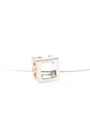 Hermès Palladium Plated Lacquered Cage D'h Pendant Necklace - Orange