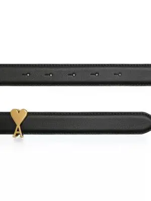 AMI Paris Cowhide Leather Belt With De Coeur Buckle - Black