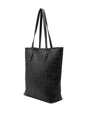 FERRAGAMO Gancini Embossed Leather Tote Bag - Black