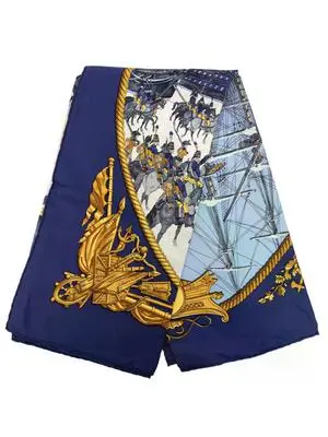 Hermès 1960-1980 Marine Et Cavalerie Silk Scarf 90 Scarves - Blue