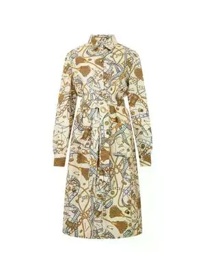 Moschino Graphic Print Belted Long Sleeve Dress - Neutrals