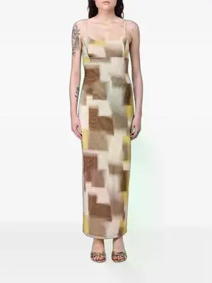 Emporio Armani Abstract Print Tulle Maxi Dress - Neutrals