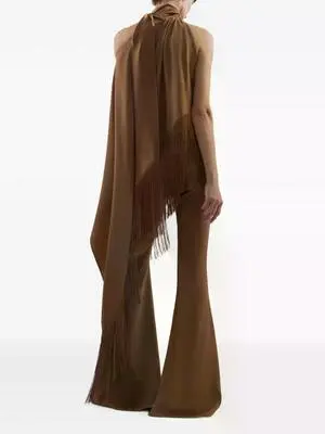 TALLER MARMO Atlas Fringed Halterneck Blouse - Brown