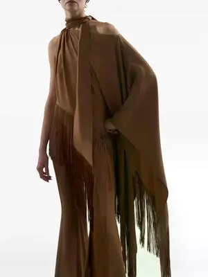 TALLER MARMO Atlas Fringed Halterneck Blouse - Brown