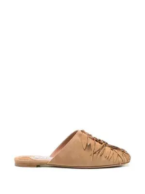 AQUAZZURA Fringe-detail Suede Mules - Neutrals