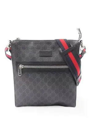 Gucci Gg Supreme Web-stripe Messenger Bag - Grey