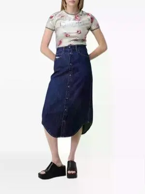 DIESEL® Button-up Curved-hem Midi Skirt - Blue