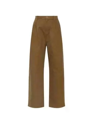 JIL SANDER Pleated Cotton Trousers - Brown