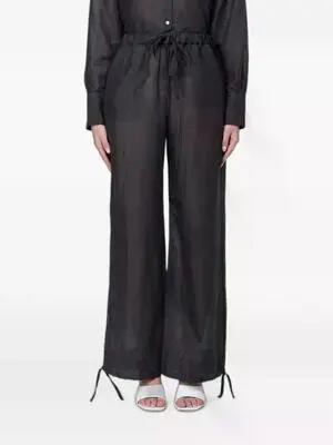 120% Lino Drawstring-waist Palazzo Pants