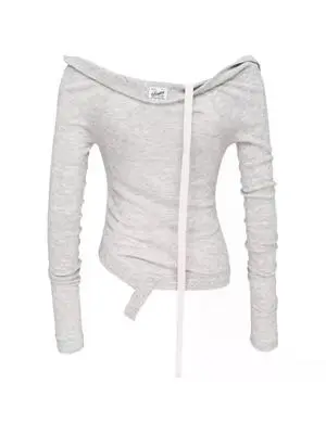GLOWNY Asymmetric Hem Long-sleeve Top - Grey