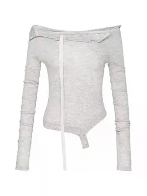 GLOWNY Asymmetric Hem Long-sleeve Top - Grey