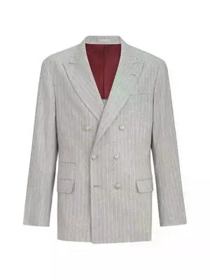 Brunello Cucinelli Pinstripe-pattern Double-breasted Blazer - Grey