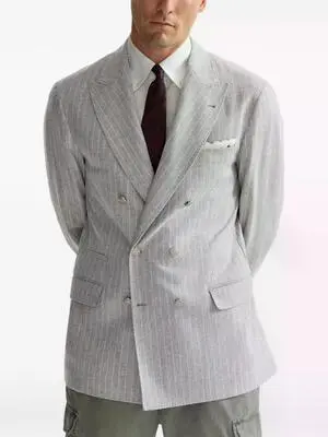Brunello Cucinelli Pinstripe-pattern Double-breasted Blazer - Grey