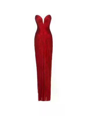 MARIA LUCIA HOHAN Noor Pleated Lace-up Maxi Dress - Red