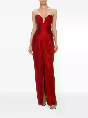 MARIA LUCIA HOHAN Noor Pleated Lace-up Maxi Dress - Red